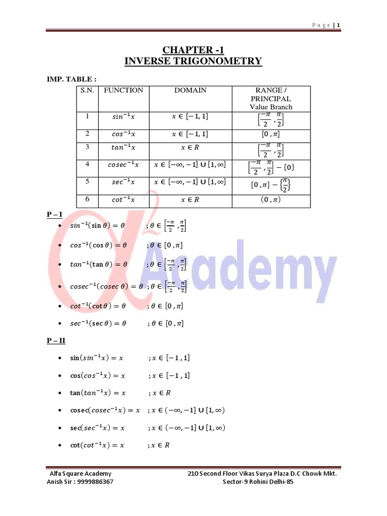 Inverse Trigonometric Functions and Matrices | PDF | Maxima And Minima | Monotonic Function
