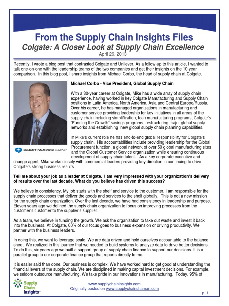 Interview With Michael Corbo of Colgate-Palmolive FTF | PDF | Supply ...