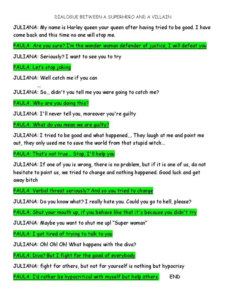 Dialogue Between A Superhero and A Villain | PDF