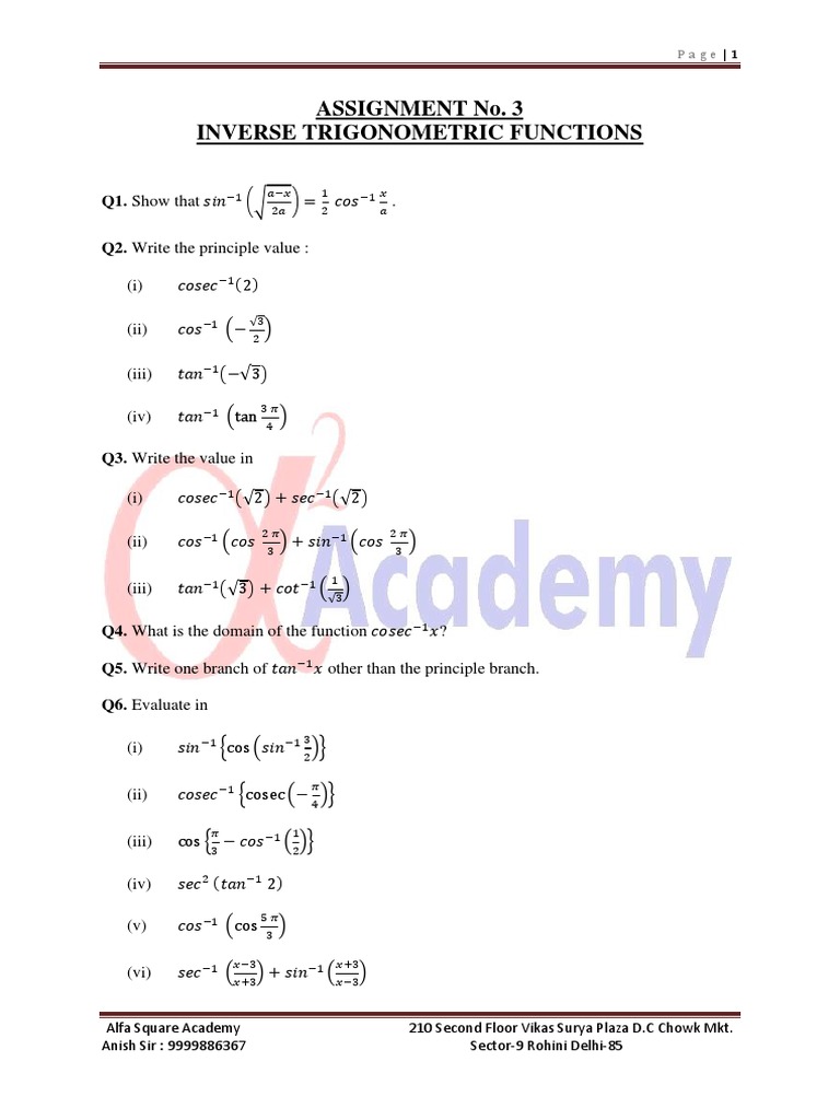 Assignment-3 Inverse Trigo | PDF | Trigonometric Functions | Mathematical Concepts