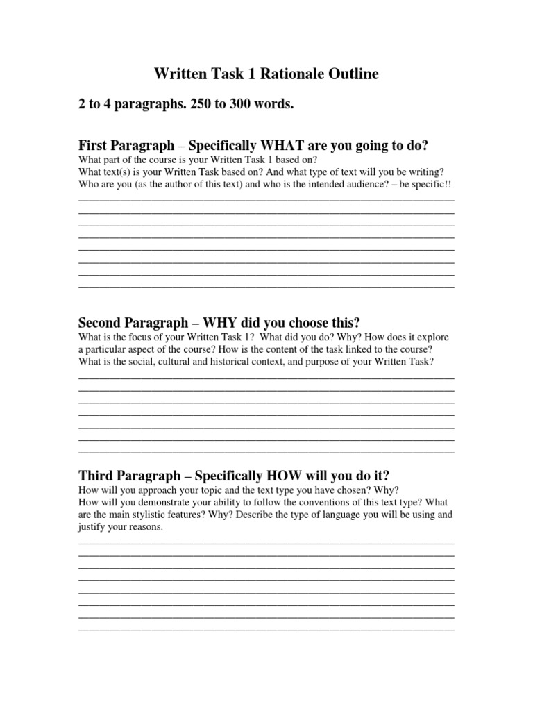 Written Task 1 Rationale Outline: 2 To 4 Paragraphs. 250 To 300 Words ...