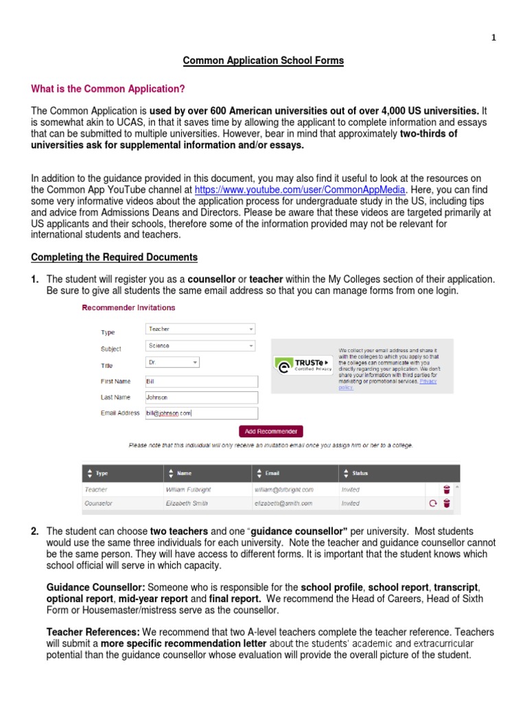 Common Application School Forms PDF | PDF | Students | Learning