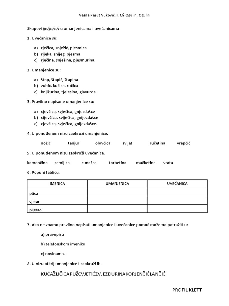 Skupovi Ije Je e I U Umanjenicama I Uvecanicama | PDF