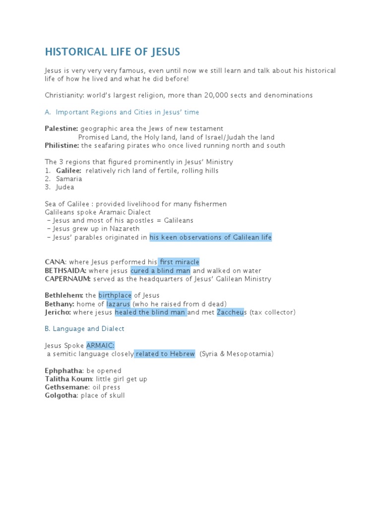 Historical Life of Jesus: A. Important Regions and Cities in Jesus ...