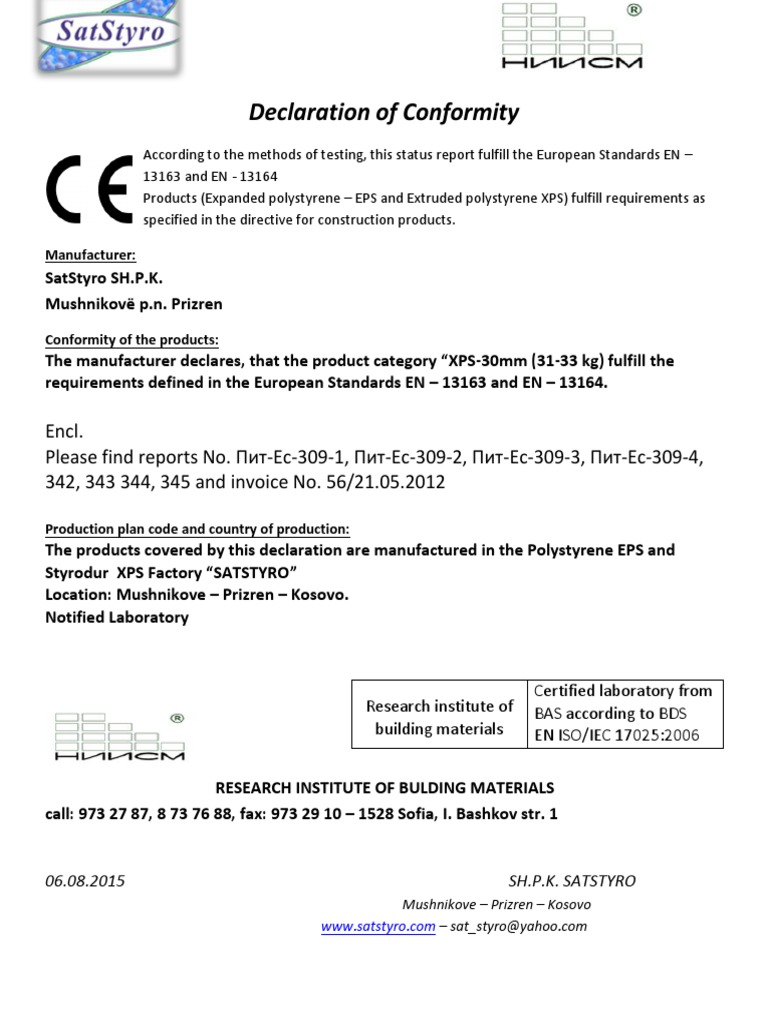 Declaration of Conformity Xps 3 CM | PDF