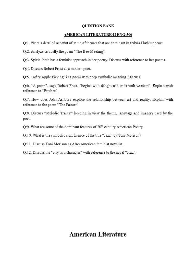 American Lit II | PDF | American Literature | Sylvia Plath