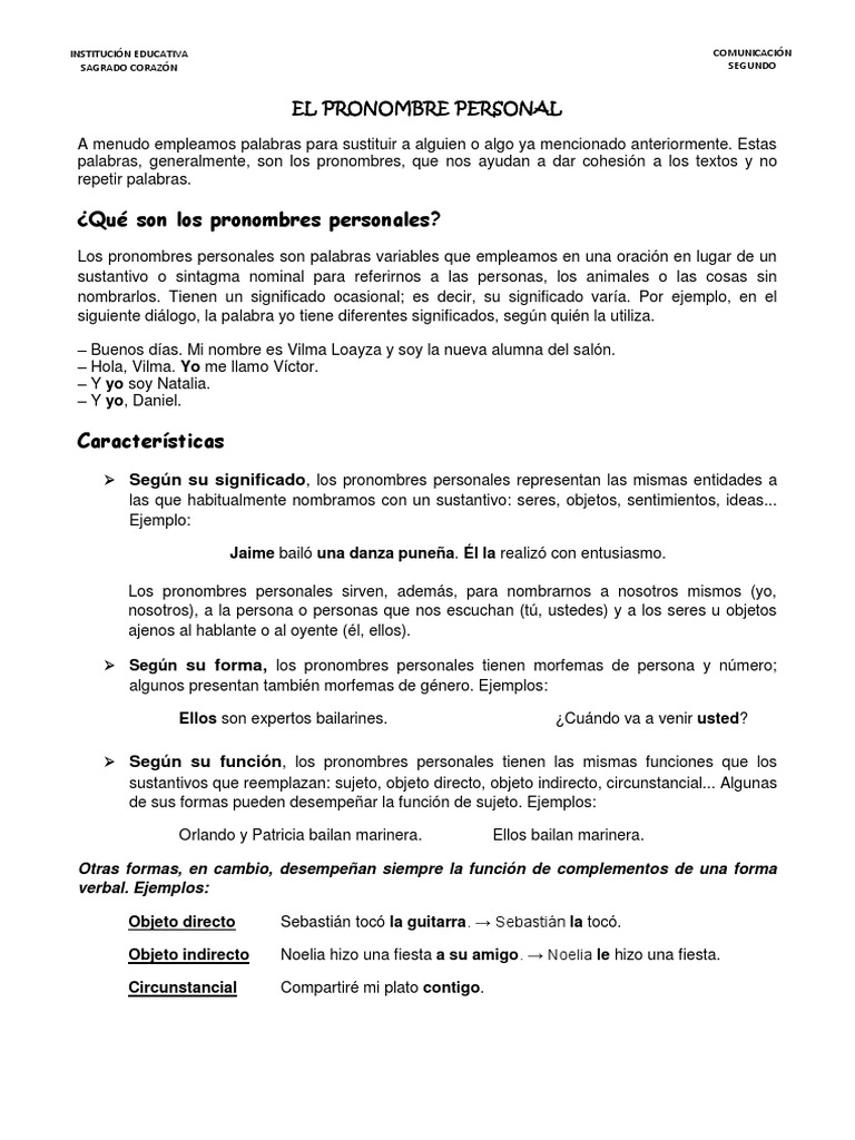 Pronombres Personales: Definición y Ejemplos | PDF | Pronombre | Asunto ...