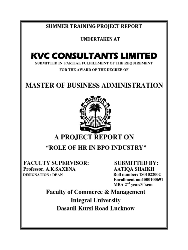 KVC Consultants Limited: Master of Business Administration | PDF