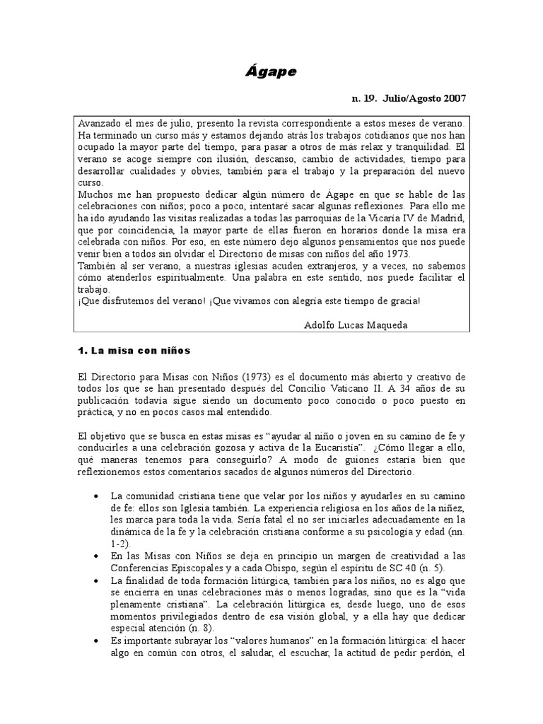 Agape | PDF | Misa (liturgia) | eucaristía