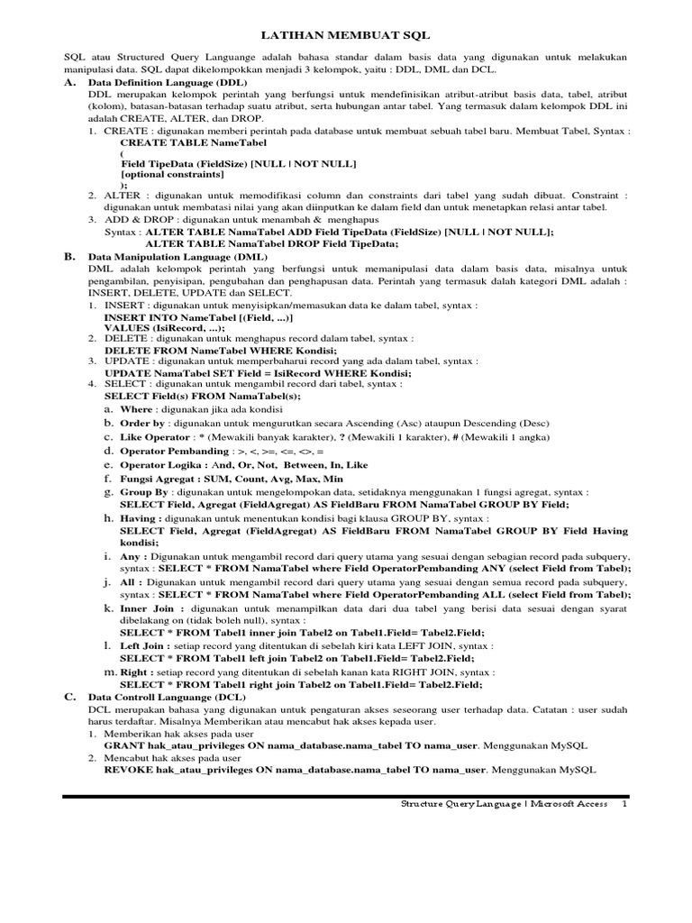 Latihan SQL (Ms Access) | PDF