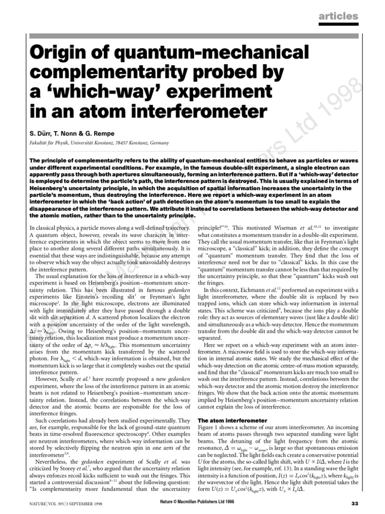 Origin of Quantum-Mechanical Complementarity Probed by A 'Which-Way ...