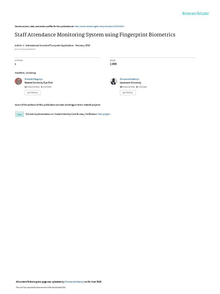 Staff Attendance Monitoring System Using Fingerpri | PDF | Fingerprint ...
