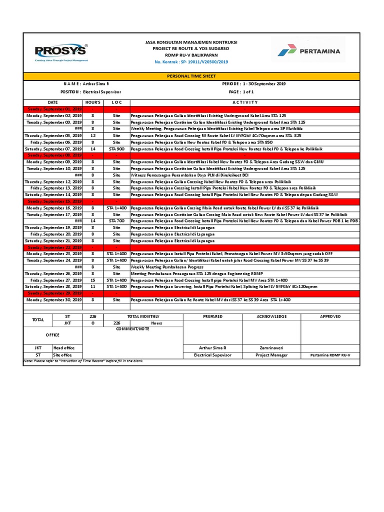 Form Time Sheet September | PDF