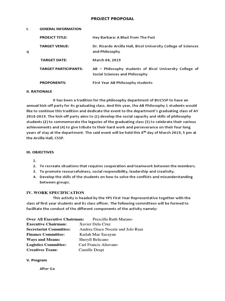 Project Proposal: I. General Information | PDF