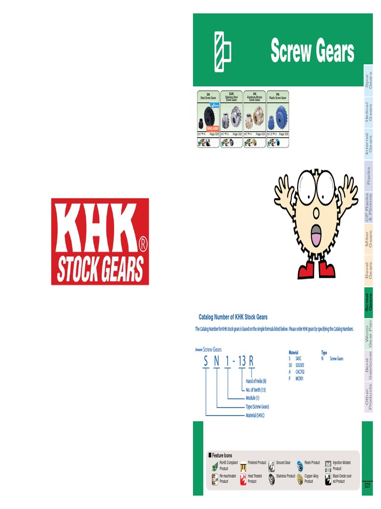 Screw Gears: Catalog Number of KHK Stock Gears | PDF | Gear | Screw