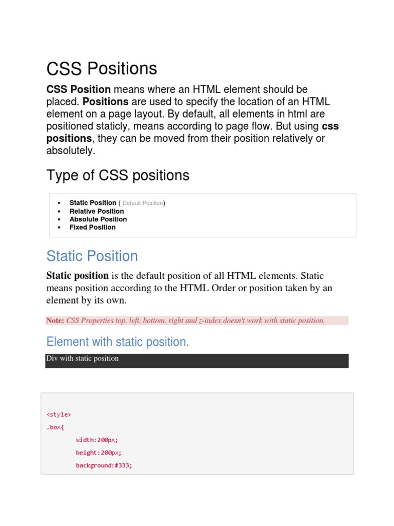 CSS Positions | Download Free PDF | Cascading Style Sheets | Html