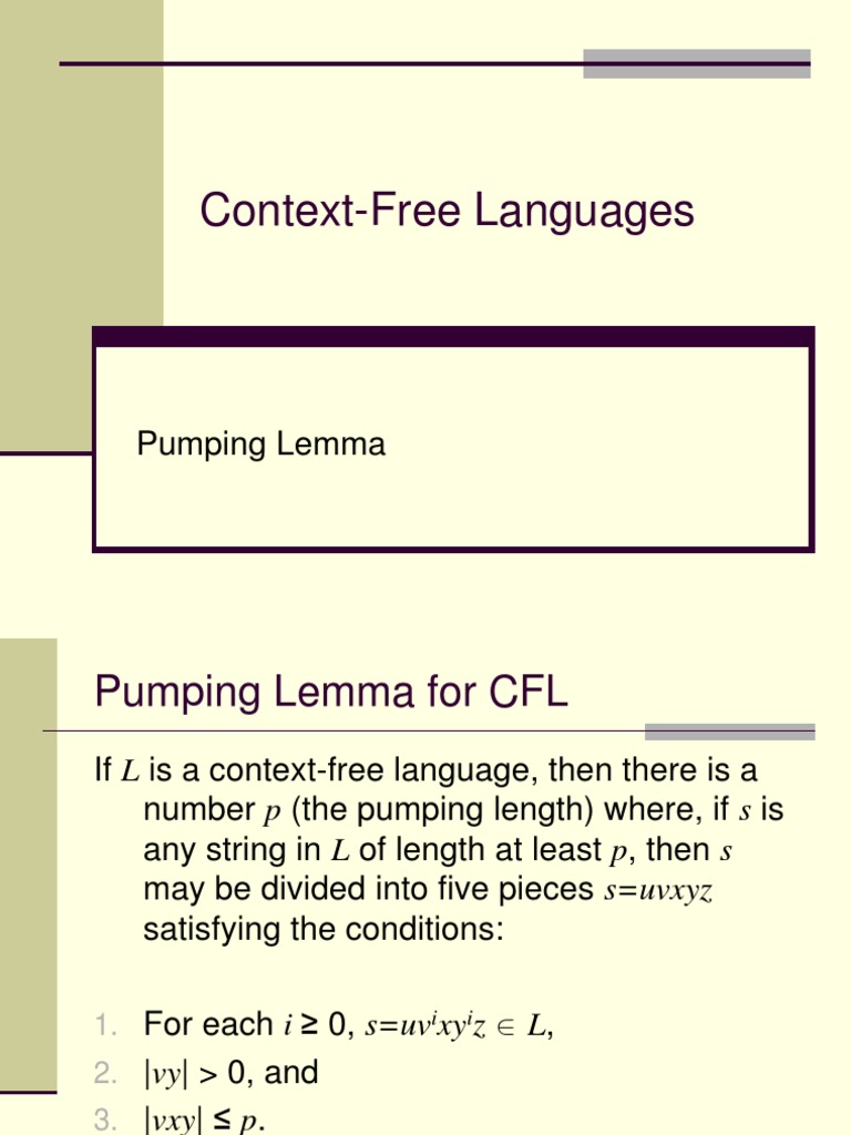 Context-Free Languages: Pumping Lemma | PDF Context-Free Languages: Pumping Lemma | PDF