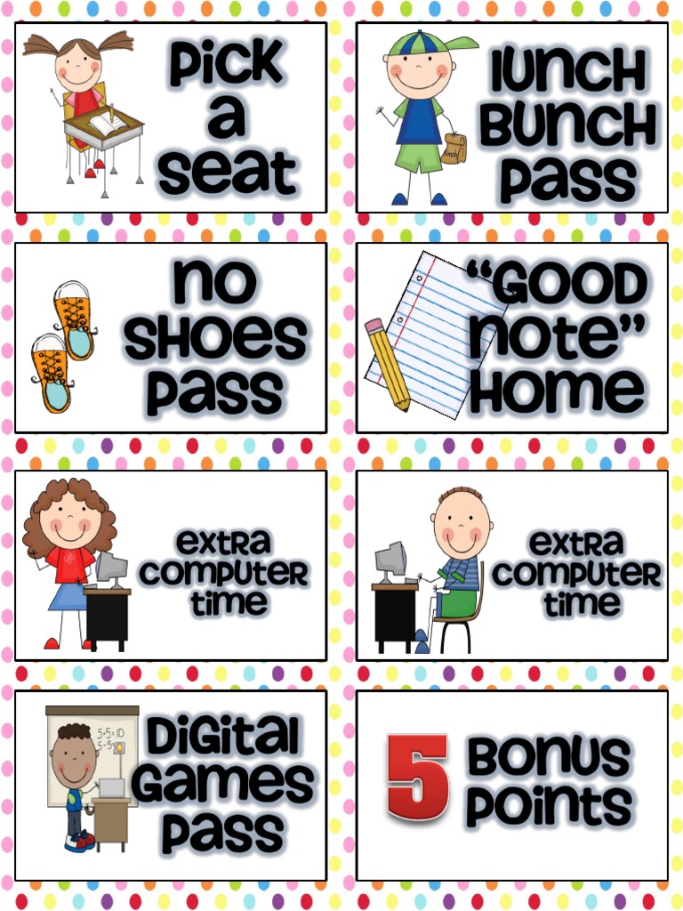 Pick A Seat Lunch Bunch Pass No Shoes Pass "Good Note" Home: Digital ...