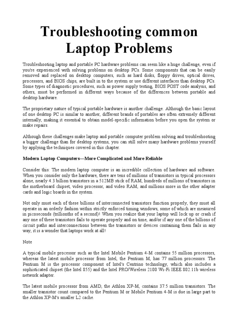 Troubleshooting Common Laptop Problem1 | PDF | Bios | Laptop