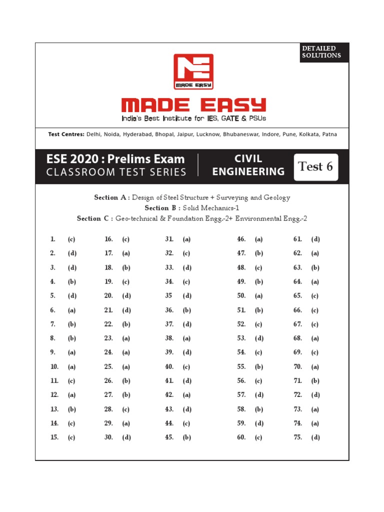 ESE 2020: Prelims Exam: Test 6 | PDF | Surveying | Compass