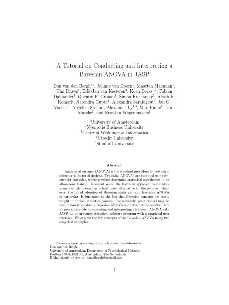 A Tutorial On Conducting And Interpreting A Bayesian Anova In Jasp Download Free Pdf P Value