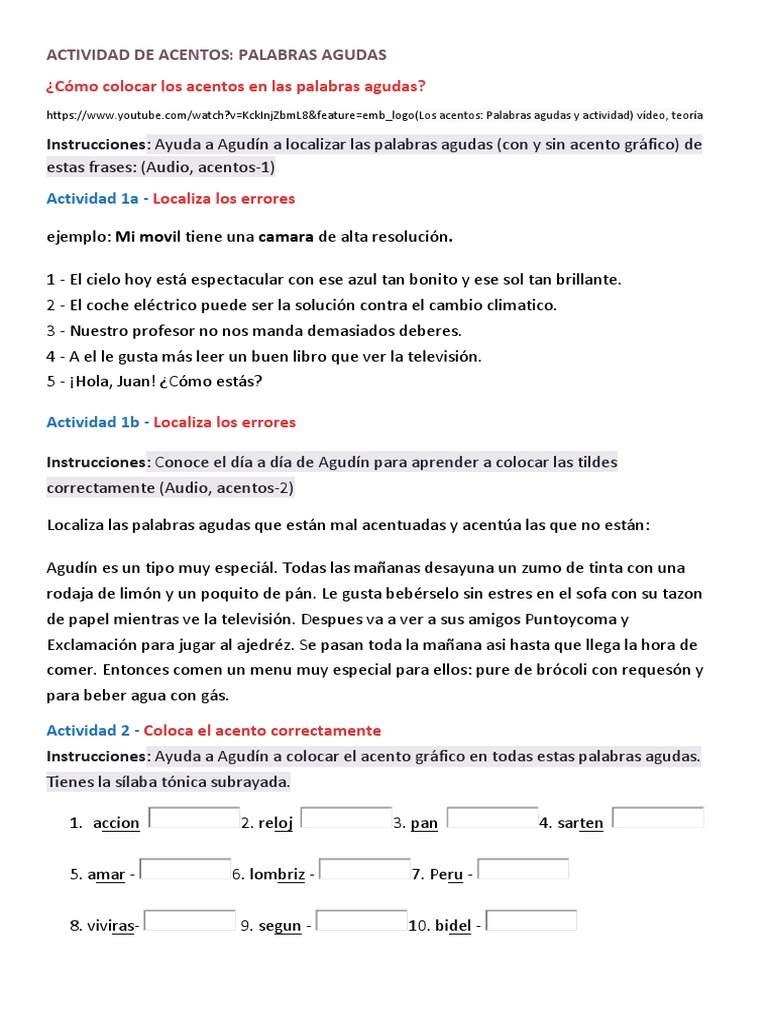 Actividad de Acentos | PDF | Fonética | Naturaleza