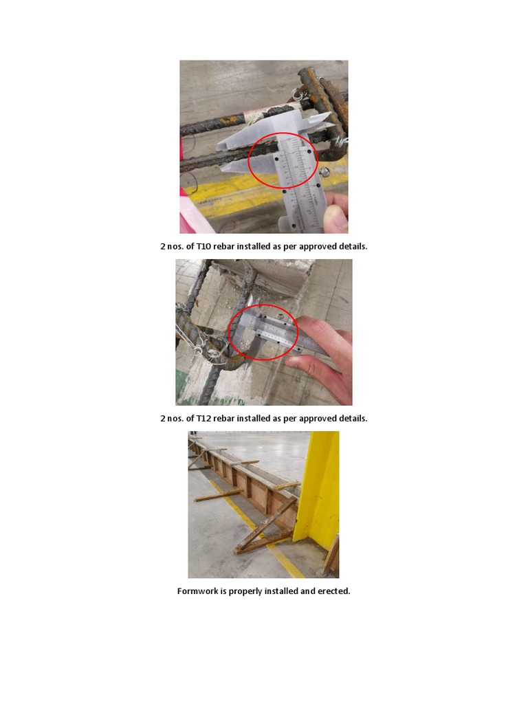 2 Nos. of T10 Rebar Installed As Per Approved Details | PDF