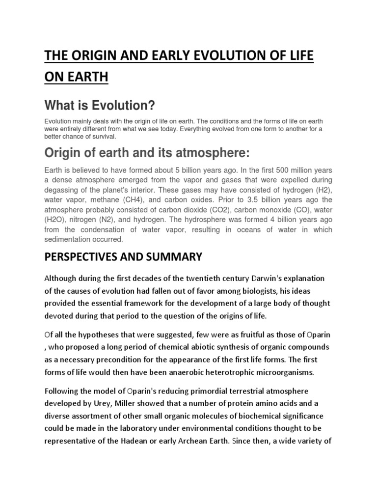 The Origin and Early Evolution of Life On Earth | PDF | Abiogenesis | Life