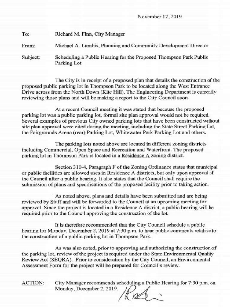 Thomson Park parking lot proposal