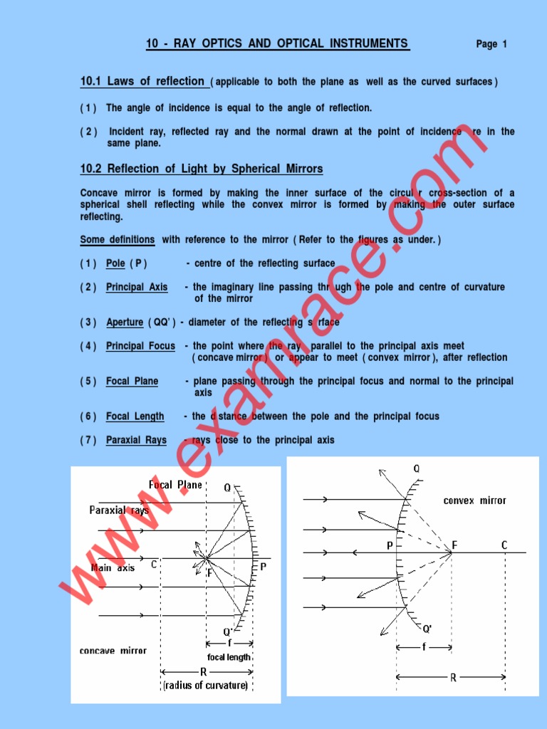 Ray Optics & Optical Instruments | PDF | Refraction | Refractive Index