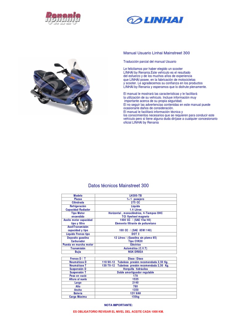 Manual de Moto Linhai 300 | PDF | Gasolina | Industria automotriz
