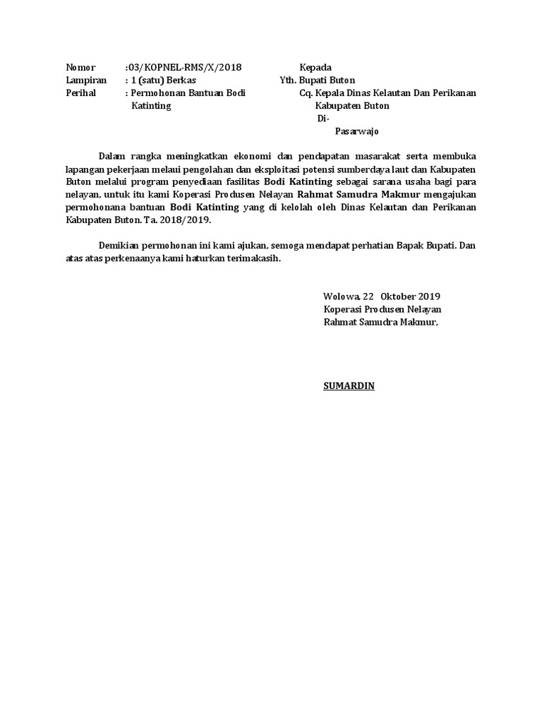 Proposal Bantuan Pengadaan Bodi Katinting - 6 - Mei - 2019 | PDF