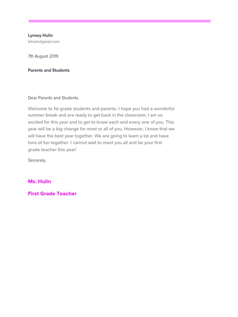 First Grade Welcome Letter | PDF | Learning | Students
