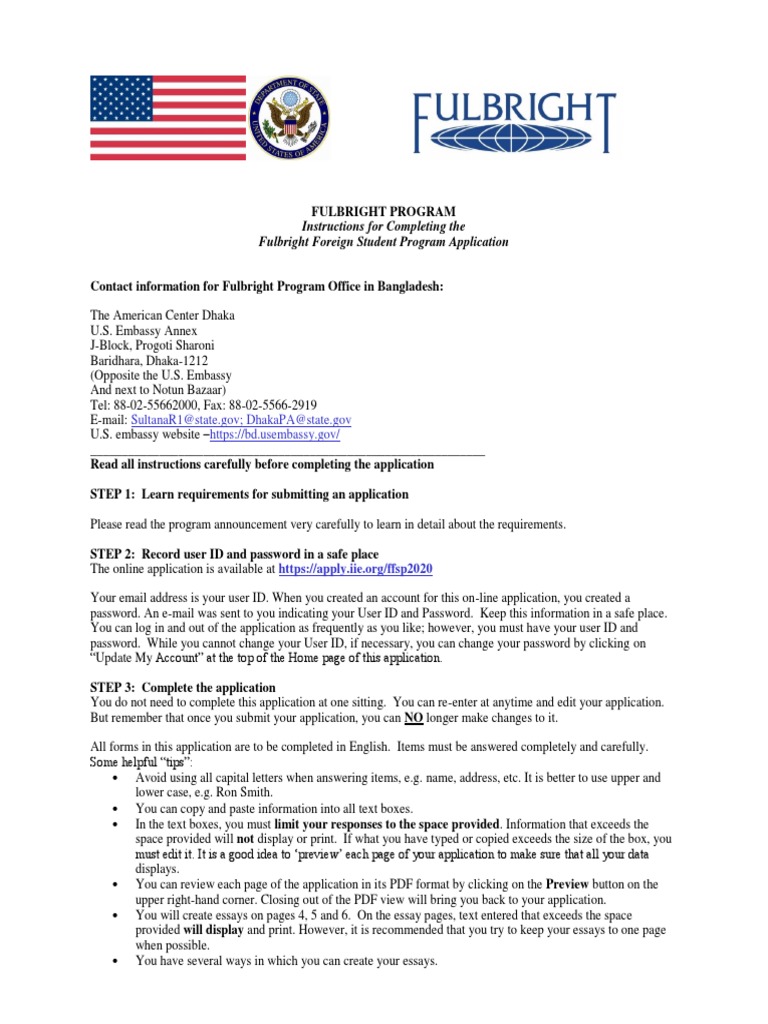 Instructions For Completing The Fulbright Foreign Student Program Application | PDF | Graduate ...