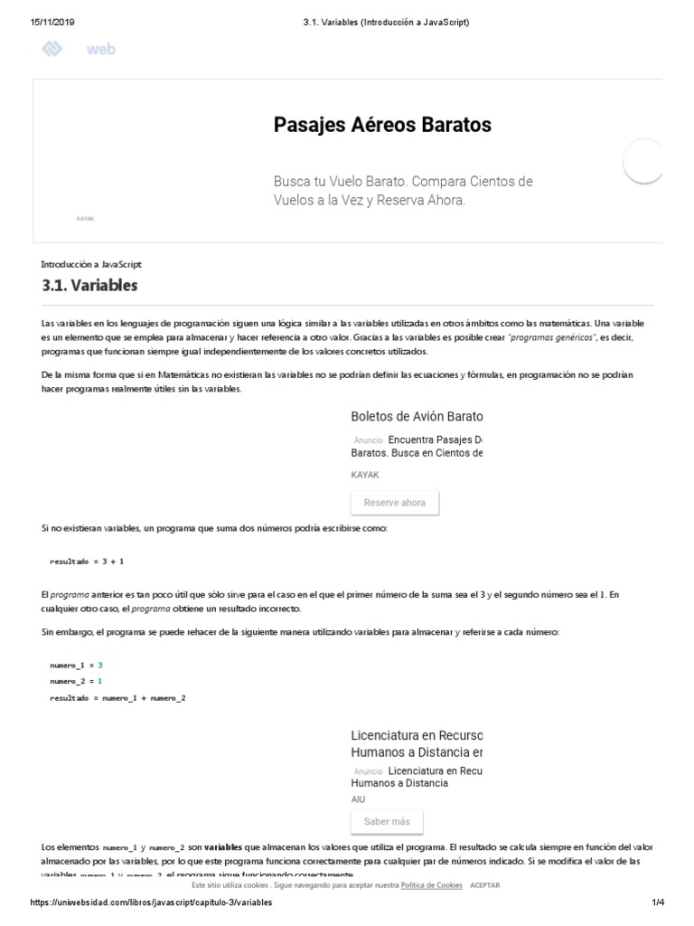 31 Variables Introducción A Javascript Pdf Script Java Variable Informática 