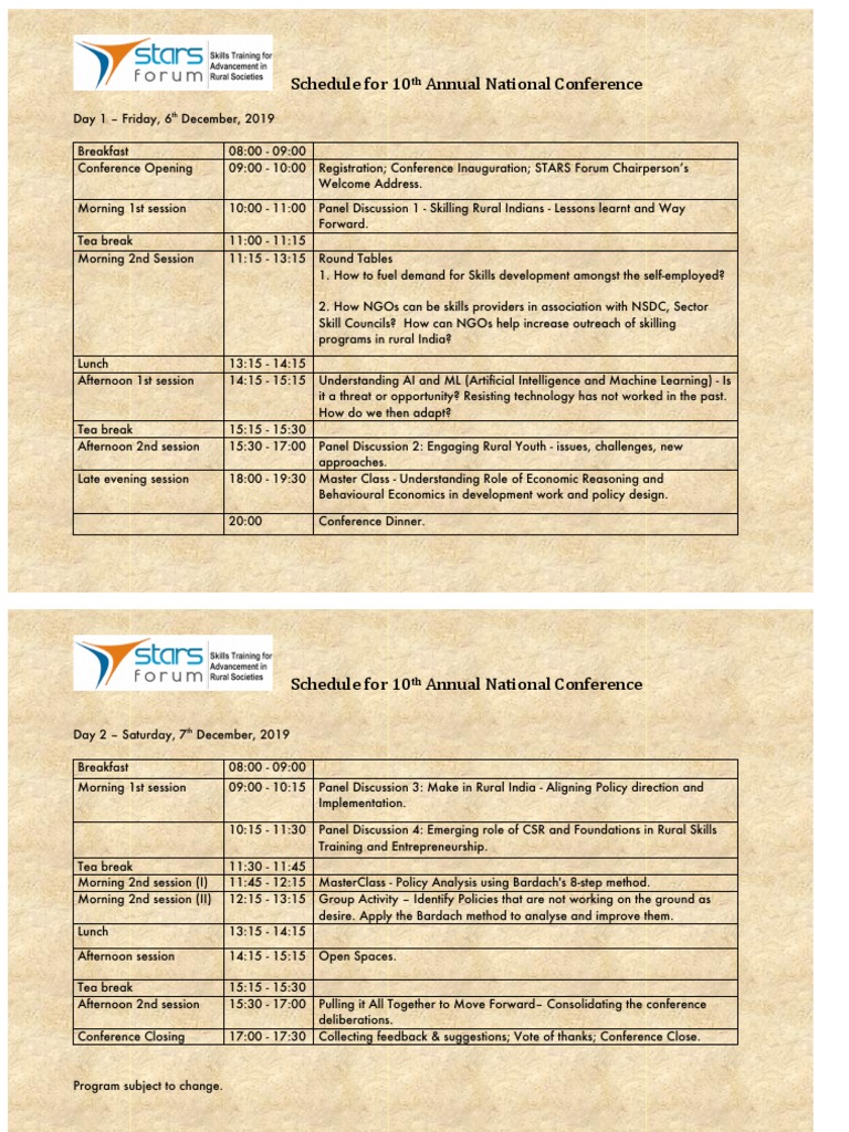 Skilling Rural Indians: Schedule and Agenda for the 10th Annual ...