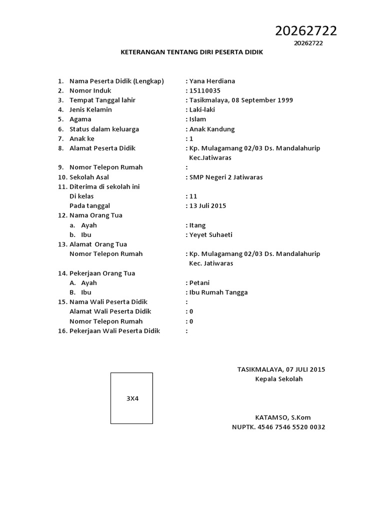 Format Biodata Raport | PDF