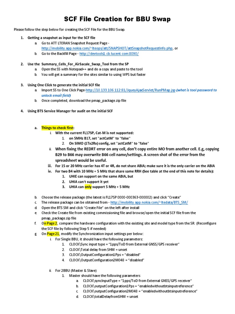 SCF File Creation For BBU Swap - V10a - Sreeram PDF | PDF ...