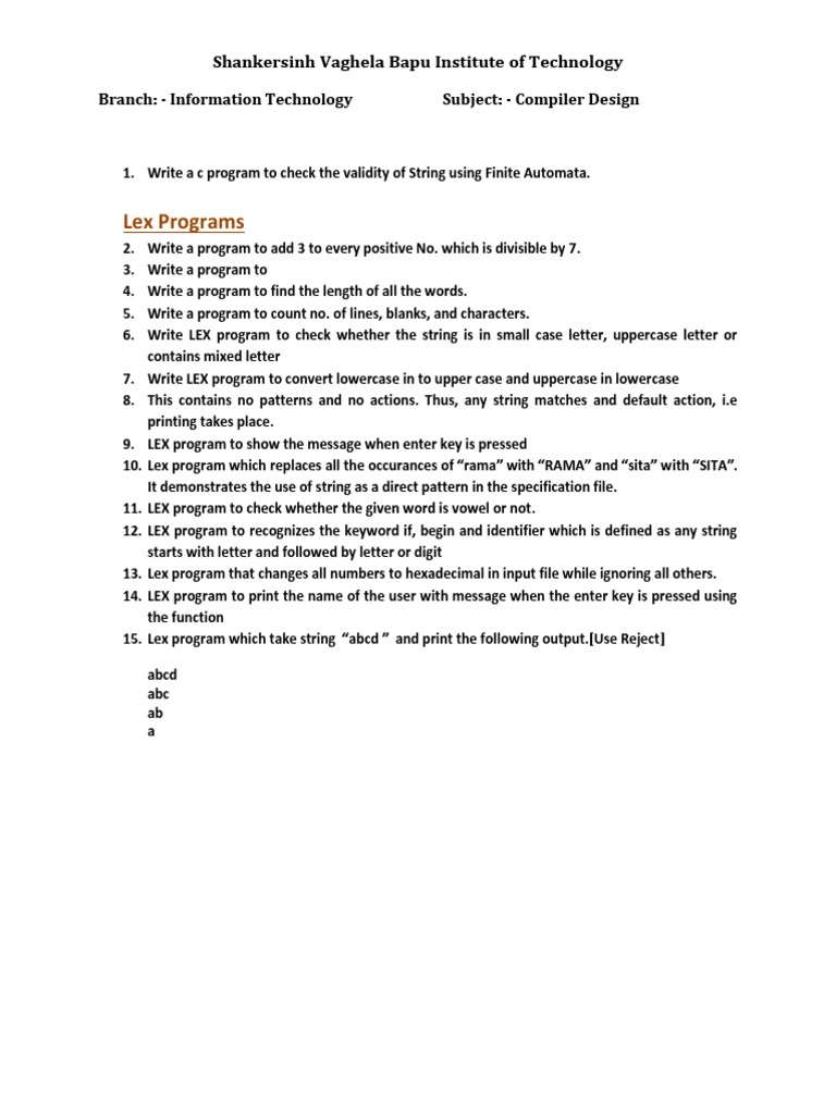 Compiler Design Practical List Pdf C Programming Language Subroutine