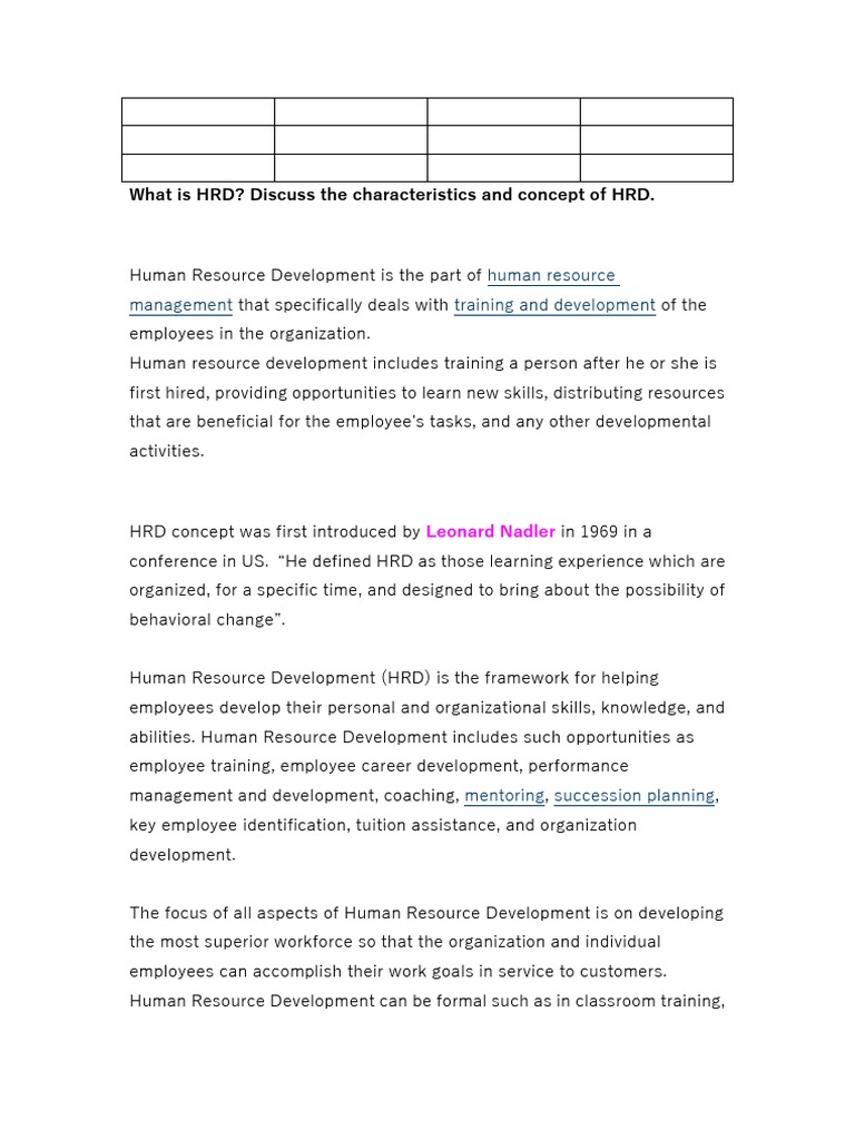What Is HRD? Discuss The Characteristics and Concept of HRD | PDF ...