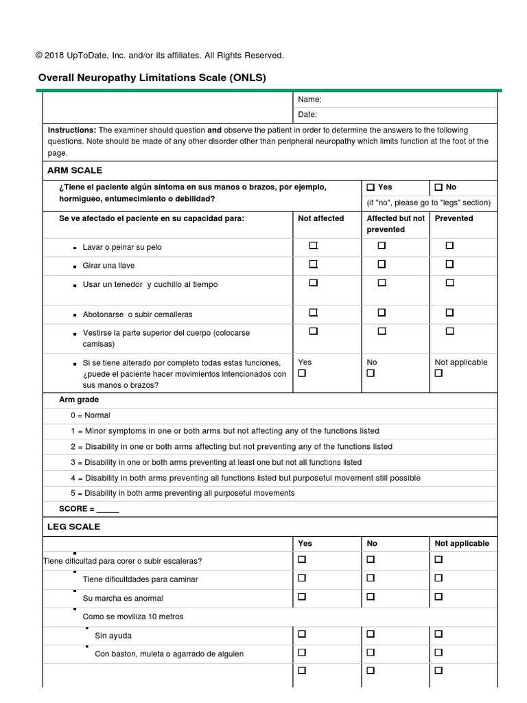 Overall Neuropathy Limitations Scale (ONLS) | PDF | Neurology ...