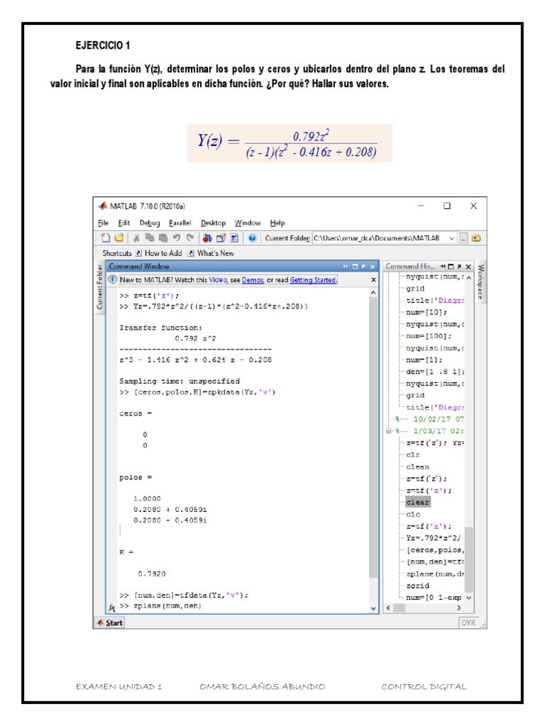 EXAMEN 1 Problemas y Soluciones Con Matlab | PDF | Función (Matemáticas ...