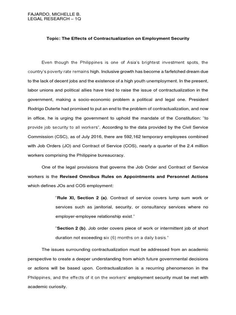 Topic: The Effects of Contractualization On Employment Security | PDF ...