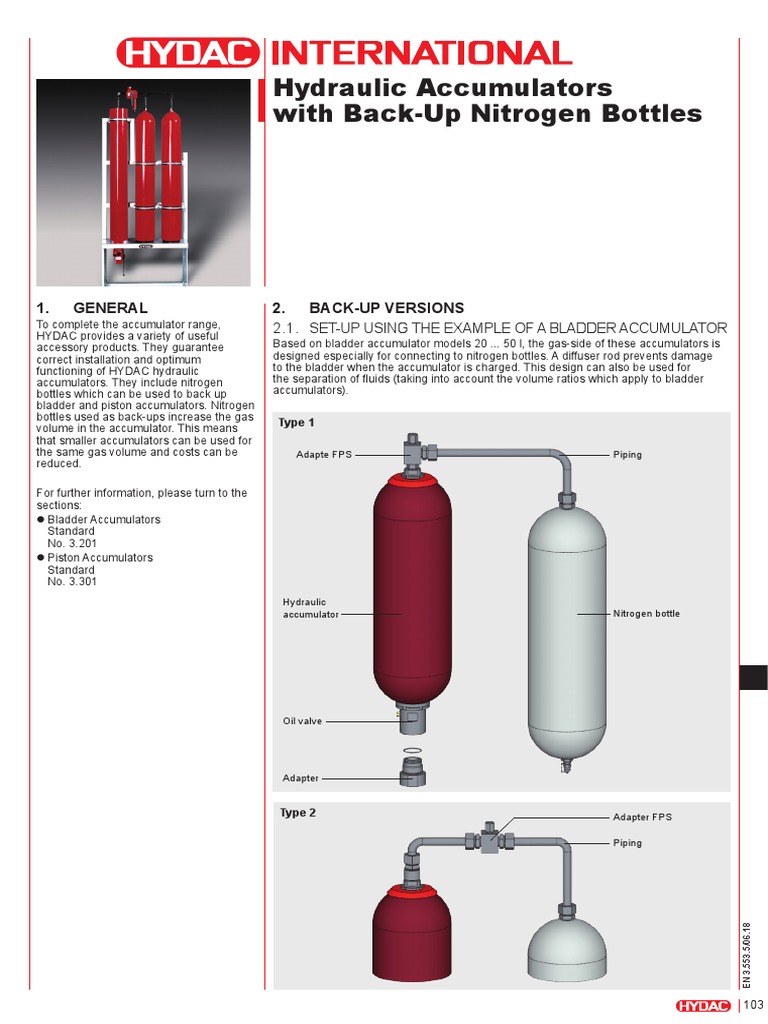 Hydraulic Accumulators With Nitrogen Bottles Pdf Gases Gas