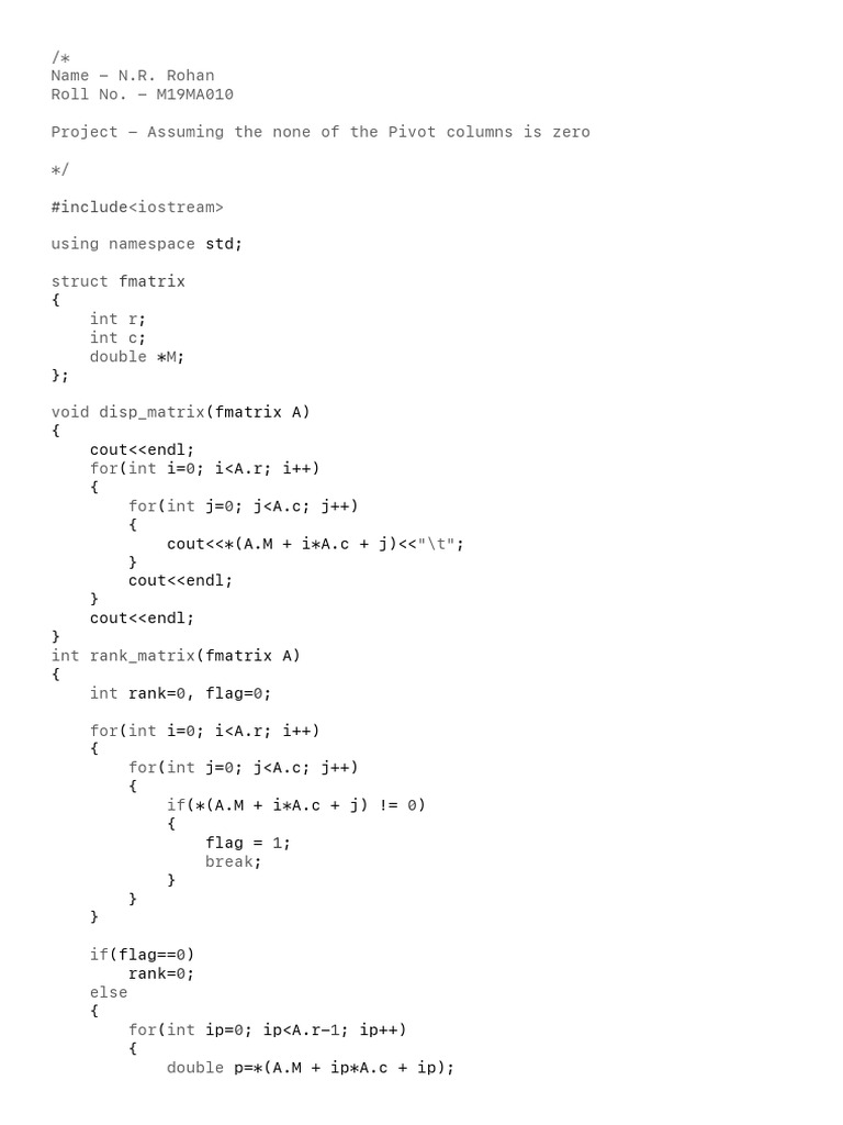 C++ Program To Find The Rank of A Matrix PDF | PDF