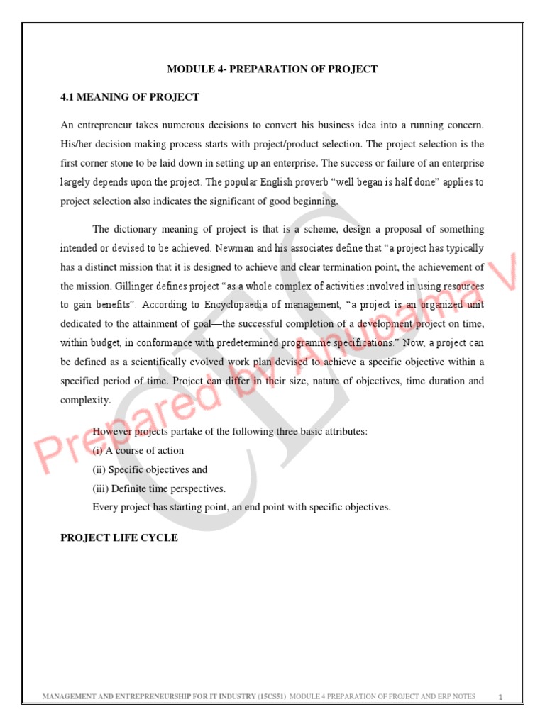 Module 4-Preparation of Project 4.1 Meaning of Project | Download Free ...