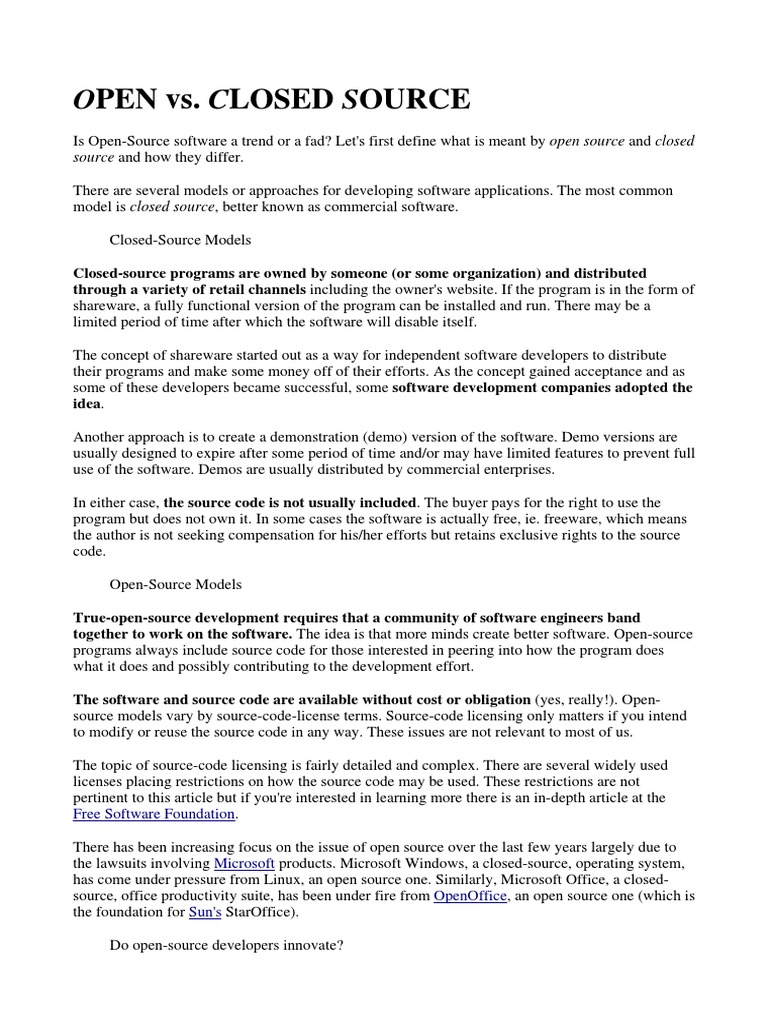 Open vs. Closed Source: Source and How They Differ | PDF | Proprietary Software | Source Code