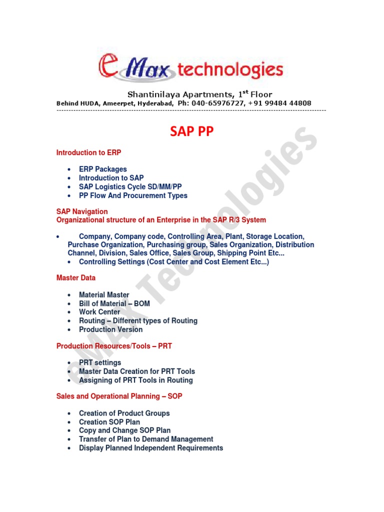 Sap PP Syllabus | PDF | Information Technology Management | Business ...