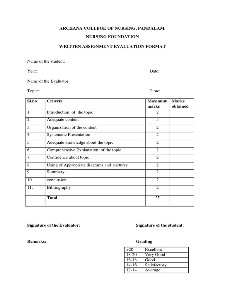 Health Talk Evaluation Format