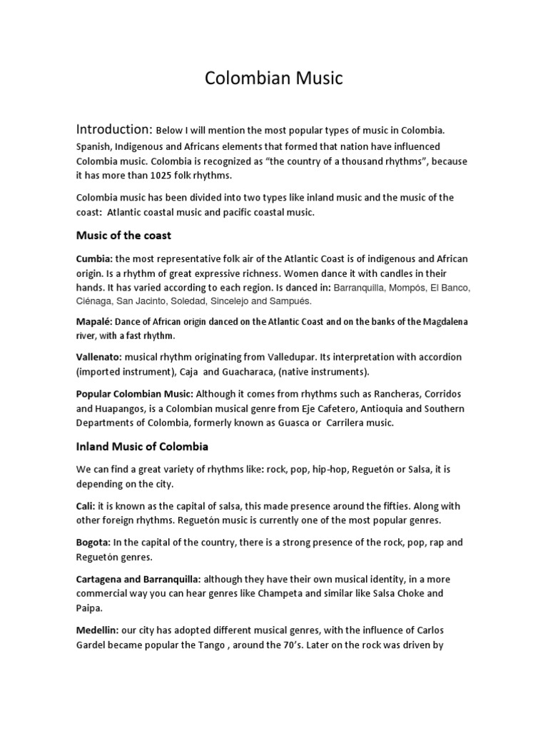 Colombian Music: Music of The Coast | PDF | Sound | Popular Music